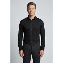 Langarmhemd DESOTO "Jerseyhemd Casual Kent", Herren, Gr. XXL, N-Gr, solid schwarz, Obermaterial: 100% Baumwolle, slim fit normal, Manschette, Hemden Langarmhemd