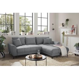 Ecksofa ED EXCITING DESIGN "Bern L-Form", grau, B:281cm H:91cm T:189cm, 100% Polyester, Sofas, Ecksofa, mit Bettfunktion, Bettkasten & 3 Zierkissen
