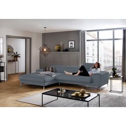 Ecksofa W.Schillig "piedroo, Designsofa mit tollem Sitzkomfort, bequem und elegant, L-Form", blau (blau z69), B:303cm H:70cm T:193cm, Longlife Xtra-Leder Z69: Das feinnarbige, gedeckte Softleder Z69 besticht durch seine au&szlig;ergew&ouml;hnliche Weichheit im trendigen &raquo;Vintage-Look&laquo;, Hautst&auml;rke 0, 9 - 1, 1 mm, Sofas, Ecksofa, Kopfteilverstellung, wahlweise mit Sitztiefenverstellung, Breite 303cm