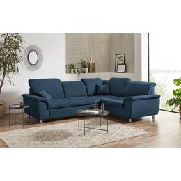 Ecksofa DOMO collection "Franzi, zeitlos und elegant, moderne Sitzheftung, L-Form", blau (dunkelblau), B:275cm H:81cm T:214cm, Sofas, Ecksofa, wahlweise mit Kopfteilverstellung (dann Breite: 275 cm)