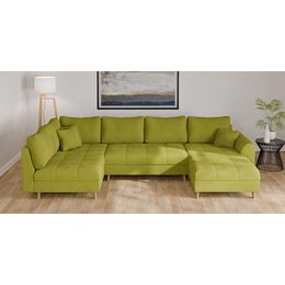 Wohnlandschaft Home Affaire "CHARRE U-Form mit Ottomane, Ma&szlig;e B/T/H: 310/161/81 cm", gr&uuml;n, B:310cm H:81cm T:161cm, 92% Polyester, 8% Nylon, Sofas, Wohnlandschaft, feine Steppung, lose R&uuml;cken- und Zierkissen, auch in Cord und Boucl&eacute;