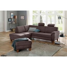 Ecksofa Home Affaire "Alta L-Form", braun (dunkelbraun), B:250cm H:89cm T:201cm, Struktur ( 100% Polyester);Struktur fein ( 100% Polyester);Luxus-Microfaser ALTARA NUBUCK (100% Polyester), Sofas, Ecksofa, mit Federkern und Kontrastnaht, F&uuml;&szlig;e Buche eichefarben