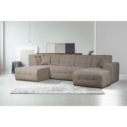 Wohnlandschaft Home Affaire "Nosia U-Form", grau (taupe), B:297cm H:85cm T:163cm, 100% Polyester, Sofas, Wohnlandschaft, incl. 2 Zierkissen, mit feiner Steppung