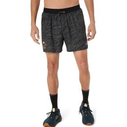 Laufshorts asics "FUJITRAIL ALL OVER PRINT 5IN SHORT", Herren, Gr. L, N-Gr, schwarz (performance schwarz), Obermaterial: 100% Polyester, Hosen Laufshorts