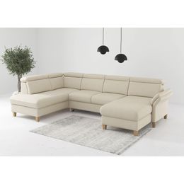 Wohnlandschaft Home Affaire "Glendale, U-Form", sand, B:321cm H:84cm T:193cm, 100% Polyester, Sofas, Wohnlandschaft, inkl. Kopfteilverstellung, wahlweise mit Vorziehsitz und Bettkasten
