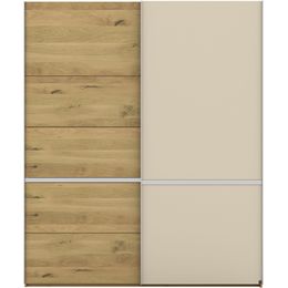 Schwebet&uuml;renschrank Musterring "Savona, Kleiderschrank, Schrank, Garderobe, mit Schiebet&uuml;ren", beige (braun), B:200cm H:236cm, Schr&auml;nke, Schwebet&uuml;renschrank, T&uuml;ren Bianco-Eiche massiv, Spiegel-/Glast&uuml;ren, eingelegte Chromleiste