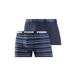 Boxershorts Puma "Puma MEN EVERYDAY PLACED LOGO BOXERS 2P", Herren, Gr. M, blau (blau, gestreift, navy, uni), Jersey, Obermaterial: 95% Baumwolle, 5% Elasthan, bedruckt, gestreift, unifarben mit Farbeinsatz, normal, Unterhosen Boxershorts, mit Logo Webbund, Topseller