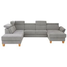 Wohnlandschaft Home Affaire "Conville U-Form", grau, B:322cm H:84cm T:217cm, 100% Polyester, Sofas, Wohnlandschaft, Kopfteilverstellung wahlweise mit Bettfunktion und Bettkasten
