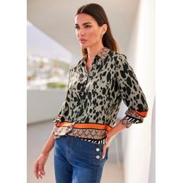 Druckbluse Heine, Damen, Gr. 46, bunt (schlamm, orange, bedruckt), 100% Viskose, gemustert, mehrfarbig, Rundhals, Blusen Druckbluse