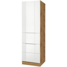 Seitenschrank KOCHSTATION "KS-Brindisi", wei&szlig; (wei&szlig; hochglanz, wotaneichefarbe), B:60cm H:200cm T:60cm, Holzwerkstoff, MDF, Schr&auml;nke, Seitenschrank, 60 cm breit, 200 cm hoch, viel Stauraum