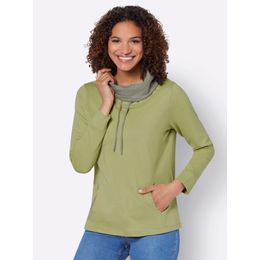 Sweatshirt Casual Looks, Damen, Gr. 42, gr&uuml;n (lindgr&uuml;n, grau), 50% Baumwolle, 50% Polyester, gemustert, mehrfarbig, unifarben, Sweatshirts Sweatshirt