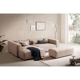 Ecksofa "PIARA XXL, L-Form, Schlaffunktion, Cord, Leinenoptik o. Strukturstoff", beige (hellbeige), B:288cm H:66cm T:198cm, 100% Polyester, LeGer Home by Lena Gercke, Sofas, Ecksofa, Hocker stellbar zum Schlafsofa (Krokodilverbinder), tiefe Sitzfl&auml;che