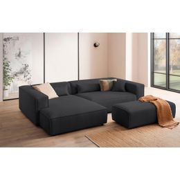 Ecksofa "PIARA XXL, L-Form, Schlaffunktion, Cord, Leinenoptik o. Strukturstoff", anthrazit, B:288cm H:66cm T:198cm, 100% Polyester, LeGer Home by Lena Gercke, Sofas, Ecksofa, Hocker stellbar zum Schlafsofa (Krokodilverbinder), tiefe Sitzfl&auml;che