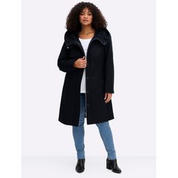 Kurzmantel sheego, Damen, Gr. 42, tiefblau, 90% Polyester, 10% Wolle, unifarben, unifarben mit Farbeinsatz, unifarben mit Farbeins&auml;tzen, M&auml;ntel Kurzmantel