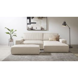 Polsterecke Home Affaire "SHERWOOD XXL tief, L-Form, Schlaffunktion, Bigsofa, Cord, Leinenoptik", beige (hellbeige), B:284cm H:90cm T:135cm, 100% Polyester, Sofas, Polsterecke, stellbar zum Schlafsofa (Krokodilverbinder), Cord, Leinenoptik
