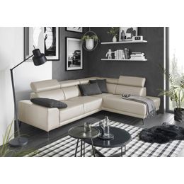 Ecksofa 3C CANDY "Greve modern und bequem, inkl. manueller Kopfteilverstellung, L-Form", wei&szlig;, B:249cm H:79cm T:209cm, 100% Leder, Sofas, Ecksofa, wahlweise mit motorischem Sitzvorzug