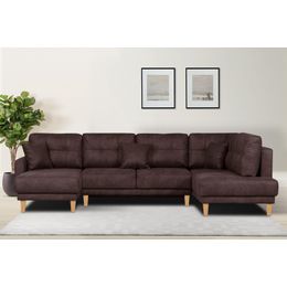 Wohnlandschaft Home Affaire "TRIPLO U-Form wahlweise mit Schlaffunktion, B/T/H: 310/192/90 cm", braun, B:310cm H:90cm T:192cm, 100% Polyester, Sofas, Wohnlandschaft, Schlafsofa, auch mit Bettkasten, Steppung im R&uuml;ckenkissen