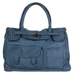 Shopper Samantha Look, Damen, Gr. B/H/T: 41cm x 29cm x 16cm onesize, blau, Leder, leicht gl&auml;nzend, unifarben, Taschen Shopper, echt Leder, Made in Italy