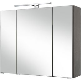 Spiegelschrank Welltime "Malibu", grau (graphitfarben), B:80cm H:64cm T:20cm, Holzwerkstoff, Schr&auml;nke, Spiegelschrank, Breite 80 cm, mit Spiegelt&uuml;ren und T&uuml;rend&auml;mpfern