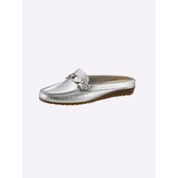 Slipper Casual Looks, Damen, Gr. 39, silber (silberfarben), Leder, Schuhe Slipper