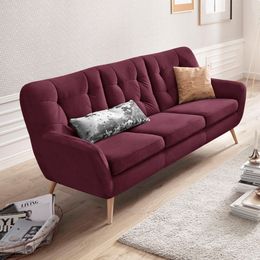 3-Sitzer exxpo - SOFA FASHION "Scandi, bequem, aufwendige R&uuml;ckenpolsterung f&uuml;r mehr Sitzkomfort", rot (burgundy), B:187cm H:92cm T:92cm, Korpus: 100% PES;Luxus-Microfaser (100% Polyester), Sofas, 3-Sitzer, aktuelle Farben in hochwertigen Bezugsqualit&auml;ten, Holzfu&szlig;