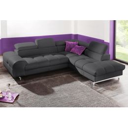 Ecksofa COTTA "Chef L-Form", schwarz, B:257cm H:72cm T:206cm, Luxus-Microfaser (100% Polyester);Kunstleder Softlux;Leder Advantage (abgedecktes Spalt-Rindsleder), R&uuml;ckseite mit schwarzem Spannstoff bezogen;NaturLEDER (echtes Rindsleder), R&uuml;ckseite mit schwarzem Spannstoff bezogen, Sofas, Ecksofa, mit Kopfteilverstellung, edle Metallkufen, wahlweise mit Bettfunktion