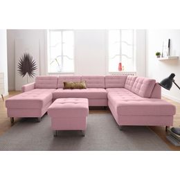 Sit & More Wohnlandschaft SIT & MORE "Picasso U-Form", rosa (flamingo), B:294cm H:80cm T:196cm, Luxus-Microfaser ALTARA NUBUCK (100% Polyester) / Struktur fein (100% Polyester);Luxus-Microfaser ALTARA NUBUCK (100% Polyester);Luxus-Microfaser ALTARA NUBUCK (100% Polyester) / Struktur (100% Polypropylen), Sofas, Wohnlandschaft, wahlweise mit Bettfunktion und Bettkasten