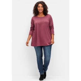 Langarmshirt sheego "Langarmshirt", Damen, Gr. 40/42, lila (brombeer, meliert), 60% Baumwolle, 40% Polyester, meliert, unifarben, Rundhals, Shirts Langarmshirt