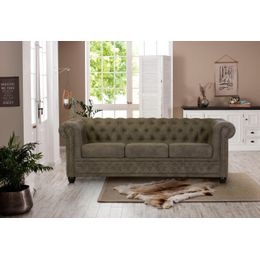 Chesterfield-Sofa Home Affaire "Rysum", grau (stone), B:203cm H:72cm T:86cm, Luxus-Microfaser Lederoptik (100% Polyester);Kunstleder, Sofas, Chesterfield-Sofa, Chesterfield-Optik, in 2 Bezugsqualit&auml;ten, 2 Ausf. schnell lieferbar