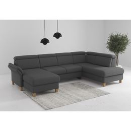 Wohnlandschaft Home Affaire "Glendale, U-Form", dunkelgrau, B:321cm H:84cm T:193cm, 95% Polyester, 5% Polyamid, Sofas, Wohnlandschaft, inkl. Kopfteilverstellung, wahlweise mit Vorziehsitz und Bettkasten