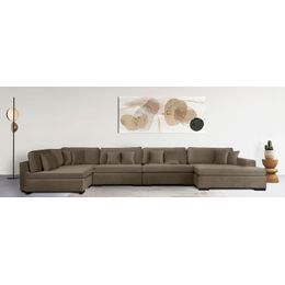 Wohnlandschaft Home Affaire "Skara XXL U-Form", grau (taupe), B:510cm H:86cm T:250cm, 100% Polyester, Sofas, Wohnlandschaft, Lounge-Sofa XXL mit Federkern-Polsterung, in vielen Bezugsvarianten