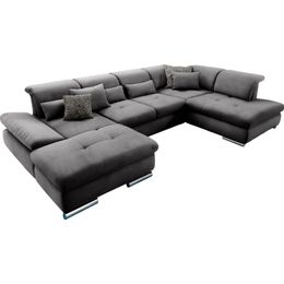 Wohnlandschaft "SO 4100 komfortable Federkernunterfederung, inkl. Kopfteilverstellung", grau (anthrazit 95), B:365cm H:80cm T:225cm, SET ONE BY Musterring, Sofas, Wohnlandschaft, wahlweise Bettfunktion und Sitztiefenverstellung, U-Form