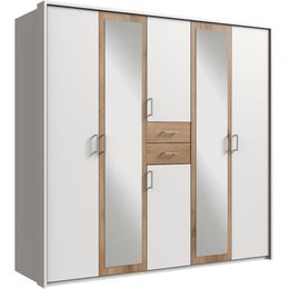 Kleiderschrank wimex "Diver Dreht&uuml;renschrank mit Spiegel, 180, 225 o. 270cm breit", wei&szlig; (wei&szlig;, plankeneichefarben, griffe alu), B:225cm H:207cm T:58cm, Schr&auml;nke, Kleiderschrank, Bestseller Schlafzimmerschrank wahlweise 3 Innenausstattungen