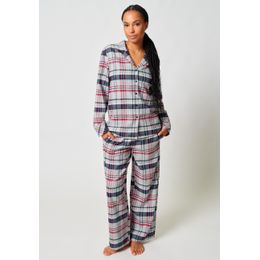 Pyjama Skiny "Night In Skiny Flanell", Damen, Gr. 38, classic melange check, Flanell, Obermaterial: 100% Baumwolle, kariert, meliert, normal lang, tiefer V-Ausschnitt, Homewear-Sets Pyjama, w&auml;rmend, Cotton, kuschelig weich, Bindeband, elastischer Bund
