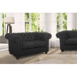 Chesterfield-Sofa Home Affaire "Duc 2-Sitzer", grau (anthrazit), B:147cm H:74cm T:89cm, Samtoptik (100% Polyester);Samtoptik (100% Polyester);Luxus-Microfaser Lederoptik (100% Polyester), Sofas, Chesterfield-Sofa, hochwertige Knopfheftung im R&uuml;cken, Samtoptik mit changierender Optik