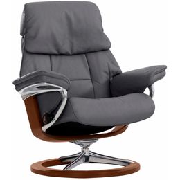 Relaxsessel stressless "Ruby", grau (grau batick), B:76cm H:100cm T:75cm, Leder PALOMA: durchgef&auml;rbtes Semianilin-M&ouml;belleder;Leder BATICK: durchgef&auml;rbtes und genarbtes M&ouml;belleder, Sessel, Relaxsessel, mit Signature Base, Gr&ouml;&szlig;e S, Gestell Eiche, Wenge, Braun & Schwarz