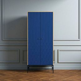 Dreht&uuml;renschrank Andas, blau (dunkelblau), B:80cm H:190cm T:55cm, FSC-zertifizierter Holzwerkstoff, Schr&auml;nke, Dreht&uuml;renschrank, Fr&auml;sungen in den Fronten, goldene Griffe, Breite 80 cm, FSC