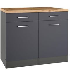 Unterschrank KOCHSTATION "KS-Milan", grau (anthrazit), B:100cm H:86cm T:60cm, Holzwerkstoff, Schr&auml;nke, Unterschrank, Unterschrank 100 cm, matte oder hochgl&auml;nzende Fronten