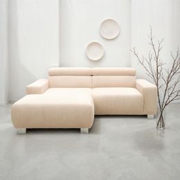 Ecksofa DOMO collection "100030 inkl. Kopfteilverstellung, guter Sitzkomfort, Cordbezug, L-Form", beige (creme), B:214cm H:94cm T:162cm, 100% Polyester, Sofas, Ecksofa, mit komfortabler Wellenunterfederung, ideal f&uuml;r kleine R&auml;ume