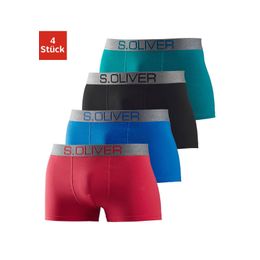 Boxer s.Oliver "Boxershorts f&uuml;r Herren", Herren, Gr. M, 4 Stk., bunt (petrol, schwarz, blau, rot), Jersey, Obermaterial: 92% Baumwolle, 8% Elasthan (LYCRA), unifarben, k&ouml;rpernah, Unterhosen Boxer, mit kontrastfarbenem Webbund, Topseller