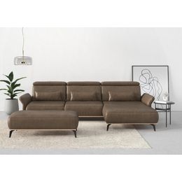 Ecksofa Home Affaire "Fjord L-Form", braun (coffee), B:324cm H:93cm T:184cm, 100% Polyester, Sofas, Ecksofa, massiv, wahlweise mit Armlehnfunktion, Kopf- Sitztiefenverstellung