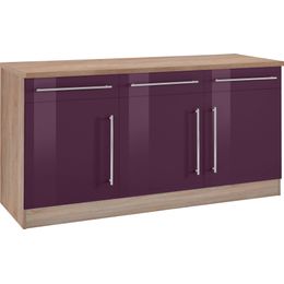 Unterschrank KOCHSTATION "KS-Samos", lila (aubergine hochglanz), B:150cm H:85cm T:60cm, Holzwerkstoff, Schr&auml;nke, Unterschrank, Breite 150 cm