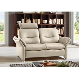 2-Sitzer Hukla "HU-SF15058 Ledersofa, Breite 164 cm", beige (torro ecru), B:164cm H:91cm T:92cm, Sofas, 2-Sitzer, hochwertiges Glattleder, optional mit Kopfst&uuml;tze