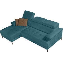 Ecksofa Egoitaliano "Soul, Design und Sitzkomfort auf hohem Niveau, tolle Details, L-Form", blau (teal), B:250cm H:99cm T:166cm, Sofas, Ecksofa, mit Recamiere, inkl. Kopfteilverstellung