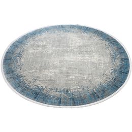 Teppich WK Wohnen "BORDER", blau (t&uuml;rkis), H:8mm &Oslash;:200cm, Polyacryl, Viskose, Teppiche, Teppich, hochwertiger Viskoseanteil, samtweiche Oberfl&auml;che mit 3 D Effekt