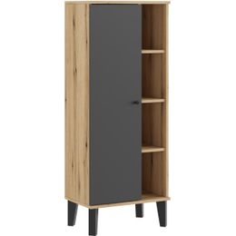 Stauraumschrank Home Affaire "Oslo, Badschrank mit Knopfgriff, Hochschrank im skandinavischen Design", eiche evoke, grau, B:51cm H:128cm T:33cm, FSC-zertifizierter Holzwerkstoff, Schr&auml;nke, Stauraumschrank, in der T&uuml;rfarbe Wei&szlig; oder Grau verf&uuml;gbar, ausreichend Stauraum