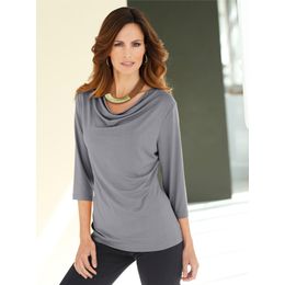 Wasserfallshirt Inspirationen "Shirt", Damen, Gr. 38, grau (anthrazit), 95% Viskose, 5% Elasthan, unifarben, Wasserfallausschnitt, Shirts Wasserfallshirt