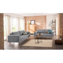 3-Sitzer Home Affaire "Lasse", grau (hellgrau), B:239cm H:84cm T:89cm, Struktur fein( 100% Polyester);Filzoptik (100% Polyester);Luxus-Microfaser (100% Polyester), Sofas, 3-Sitzer, im scandinavischem Stil mit Holzf&uuml;&szlig;en