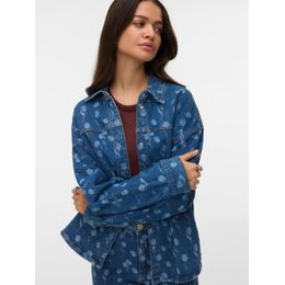 V&eacute;ro Moda Jeansbluse VERO MODA "VMHAYDEN LS FLOWER DENIM SHIRT RA380", Damen, Gr. XS, medium blau denim aop:flower, Obermaterial: 99% Baumwolle, 1% Elasthan, bedruckt, oversize normal, Blusen Jeansbluse, mit Blumenmuster