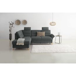 Ecksofa Home Affaire "Westerland L-Form", blau (blau, grau), B:238cm H:90cm T:213cm, 100% Polyester, Sofas, Ecksofa, Federkern-Polsterung, wahlweise mit Bettfunktion, Bettkasten